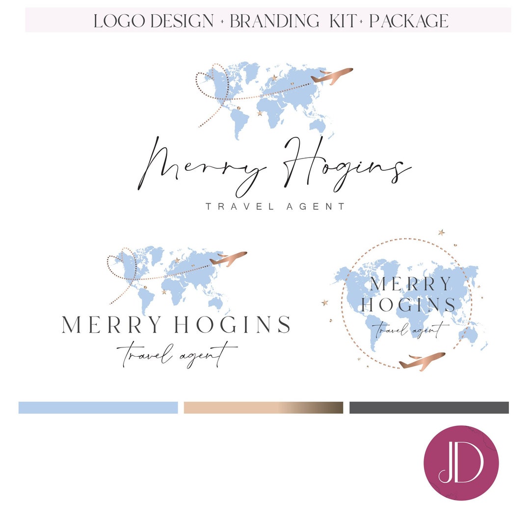 World Map Logo Travel Logo Branding Travel Agency Agent Logo Rose Gold ...