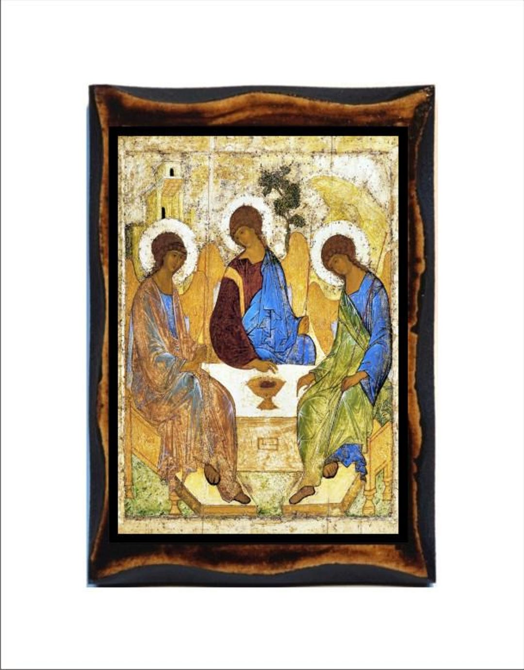 Holy Trinity Icon - Byzantine Art - Orthodox Holy Card on Handmade Wood ...