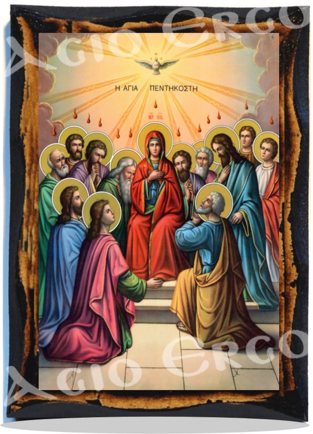 Holy Virgin Mary PENTECOST Greek Orthodox Russian Mount Athos Byzantine ...