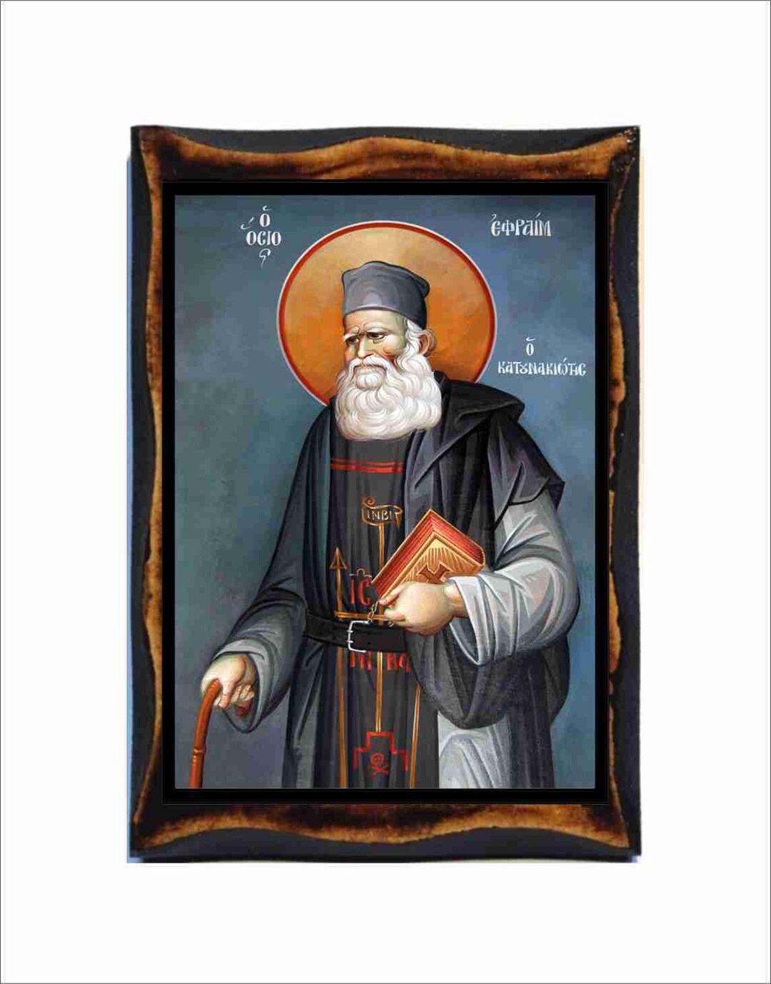 Ephraim of Katounakia Byzantine Icon - Holy Card on Handmade Wood ...