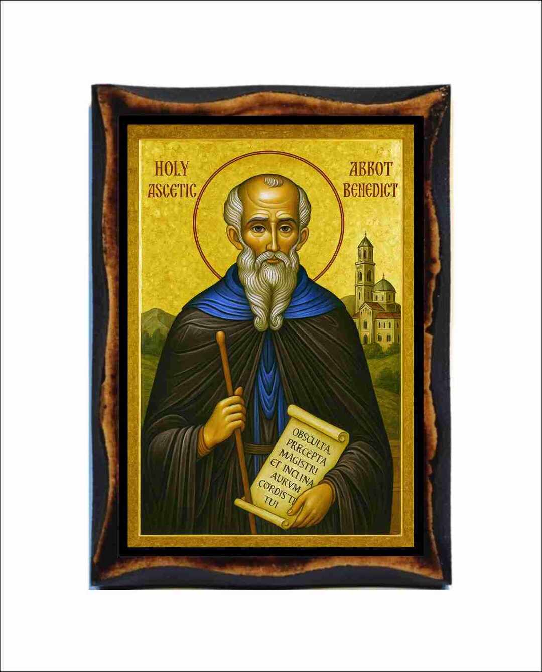 Saint Benedict Icon - Byzantine Art - Catholic Holy Card on Handmade ...