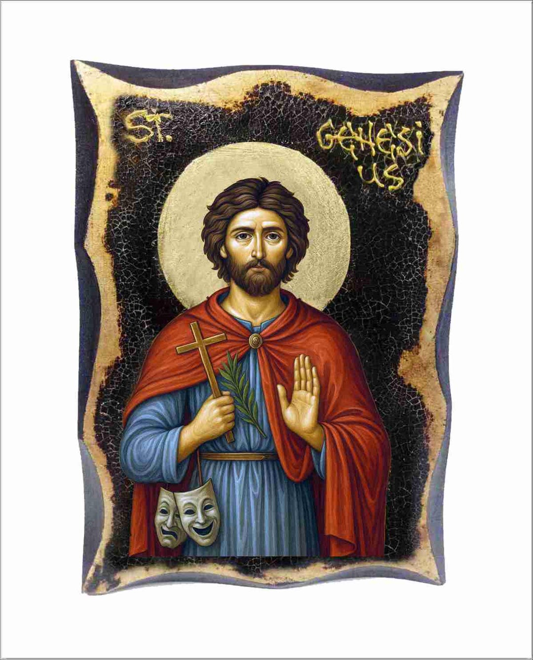Saint Genesius of Rome Icon: Handmade Wood Plaque With 24K Golden Leaf ...