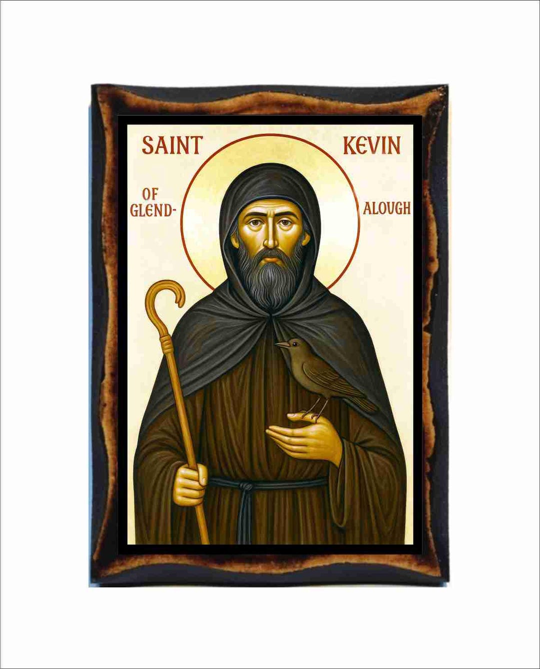Saint Kevin of Glendalough Icon - Byzantine - Art - Catholic Holy Card ...
