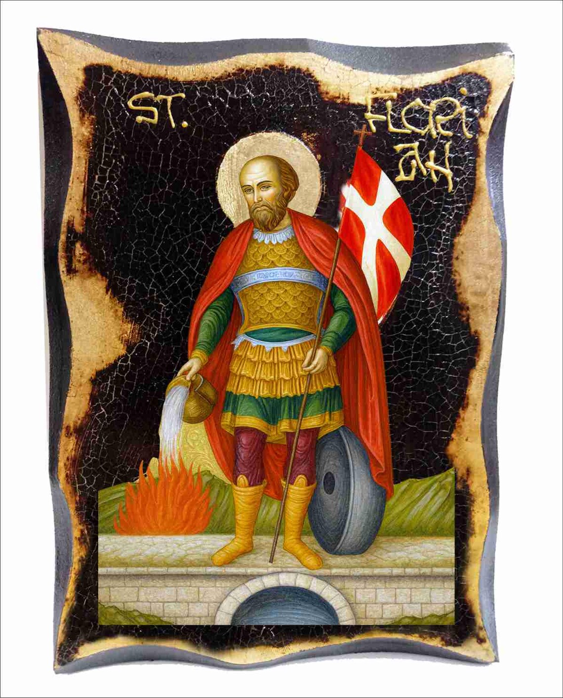 Handmade Saint Florian Wood Icon With 24K Golden Leaf - Etsy