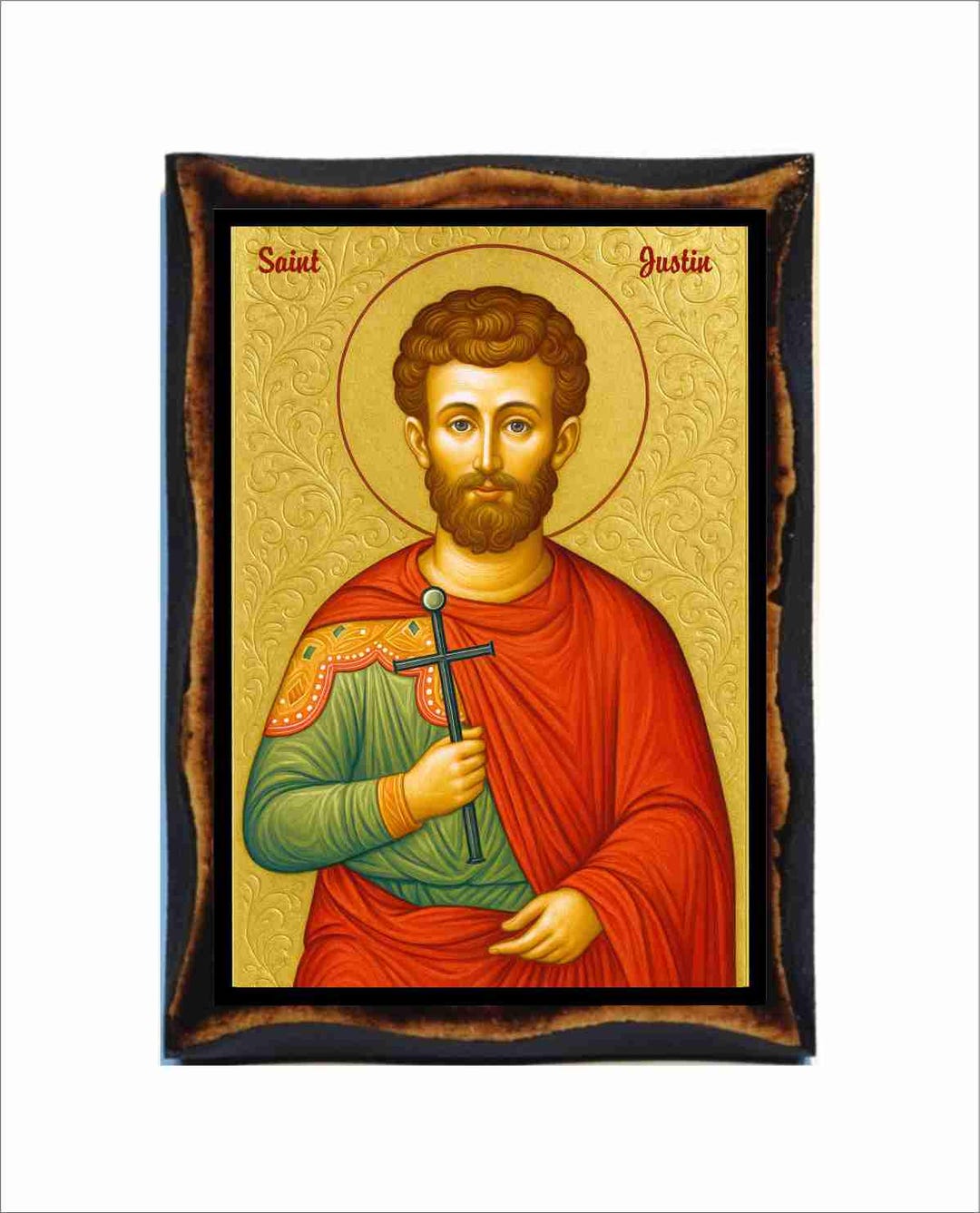 Saint Justin Martyr Icon - Byzantine Art - Catholic Holy Card on ...