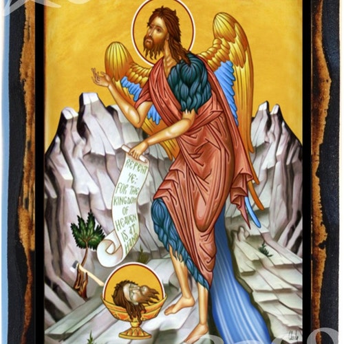 Saint John Ioannis the Baptist Handmade Wood Icon Greek - Etsy