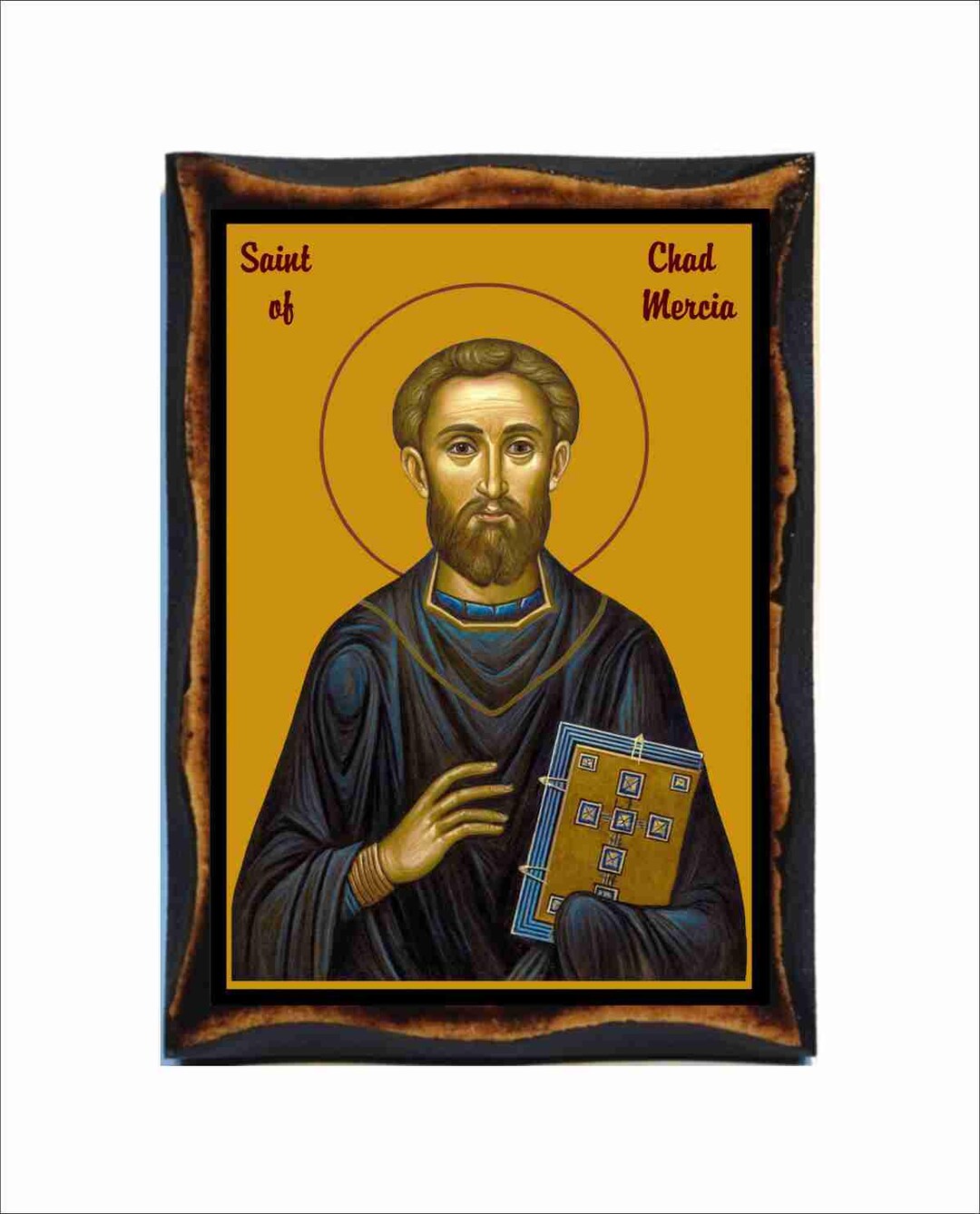 Saint Chad - Byzantine Art - Catholic Holy Card on Handmade Wood Plaque ...