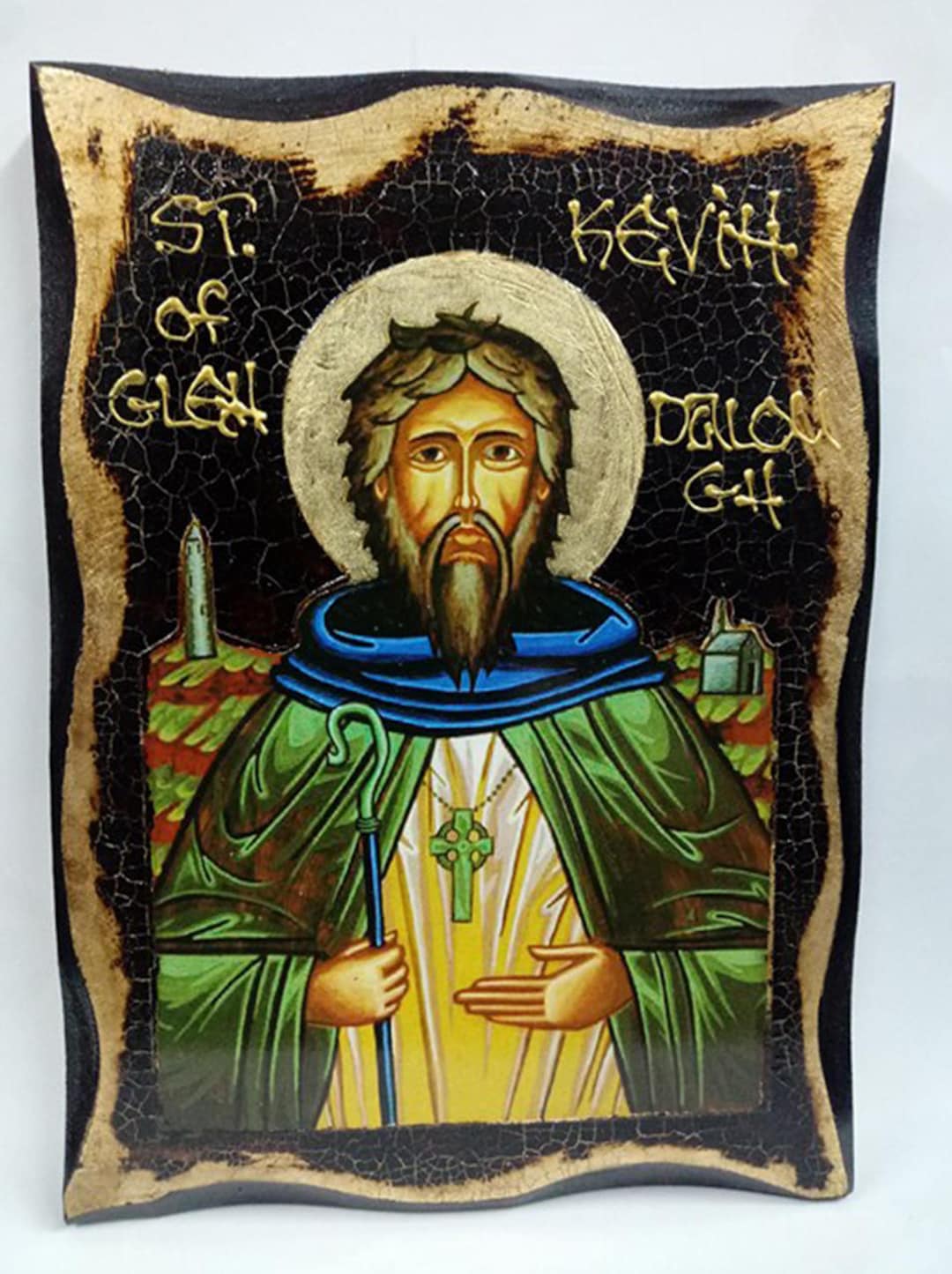 Saint Kevin of Glendalough Handmade Wood Icon on Plaque With Physical ...