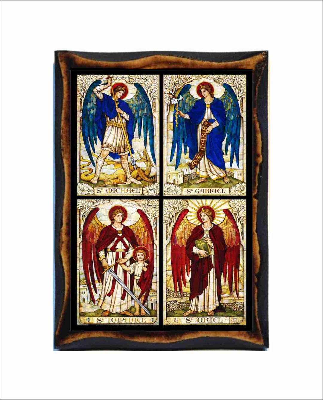 Archangels Uriel, Gabriel, Raphael, Michael, Byzantine Icon on Handmade ...
