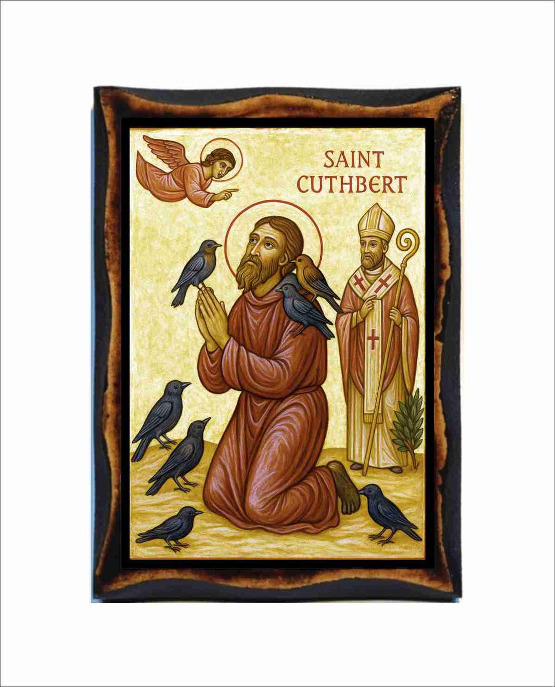 Saint Cuthbert Icon - Byzantine Art - Catholic Holy Card on Handmade ...