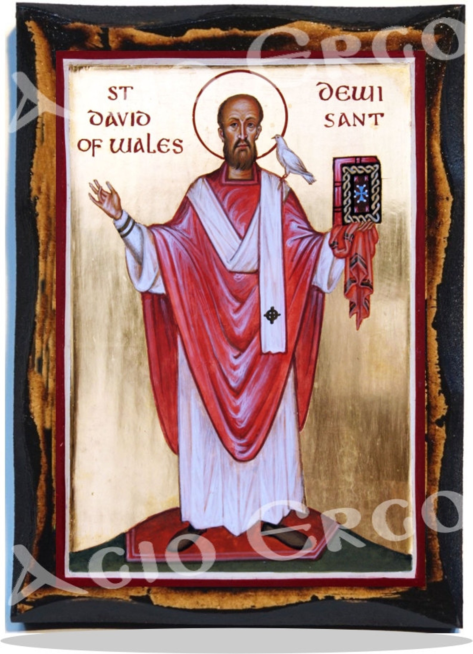 Saint David of Wales Handmade wood icon on plaque | Etsy