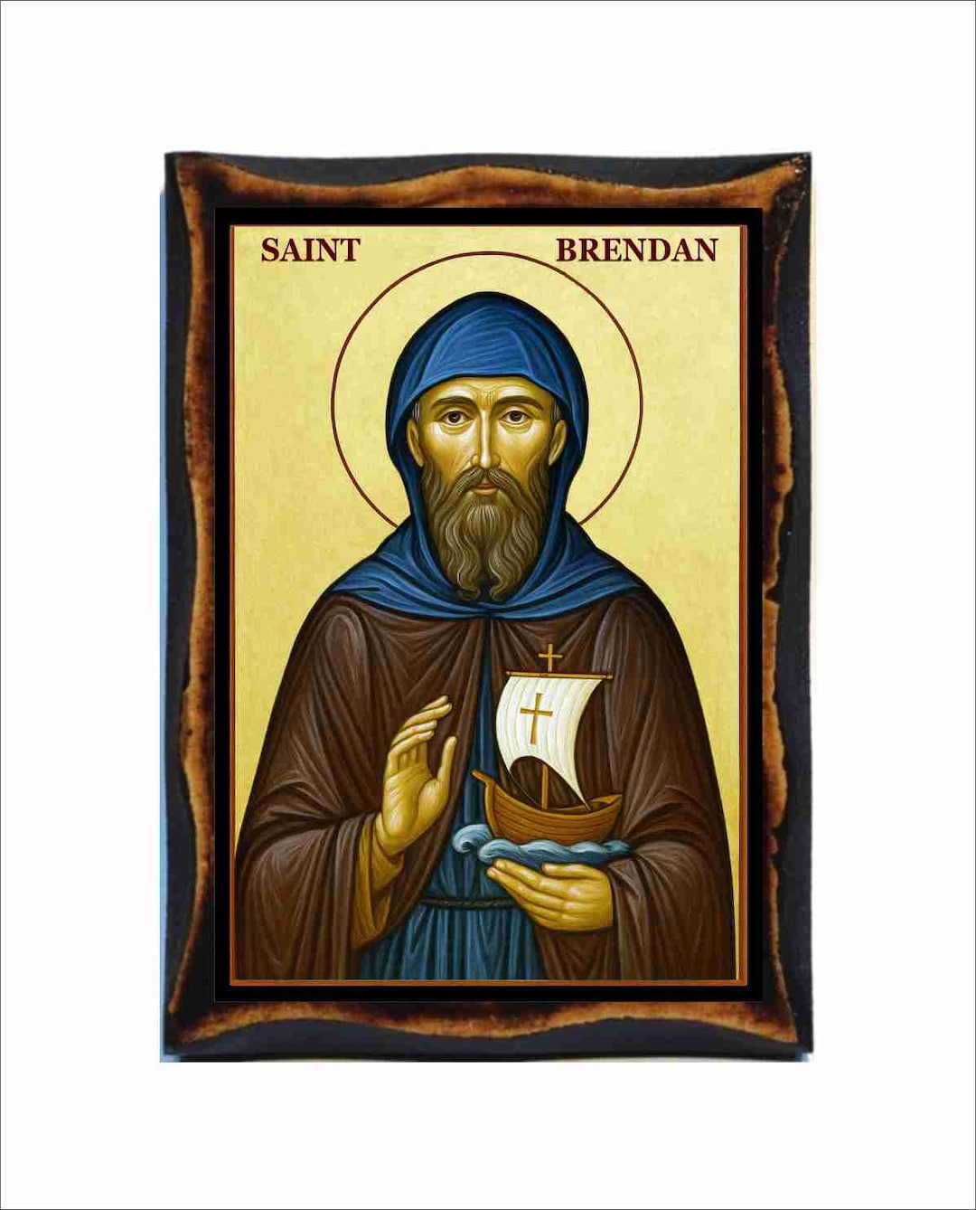 Saint Brendan the Navigator Icon - Byzantine Art - Catholic Holy Card ...