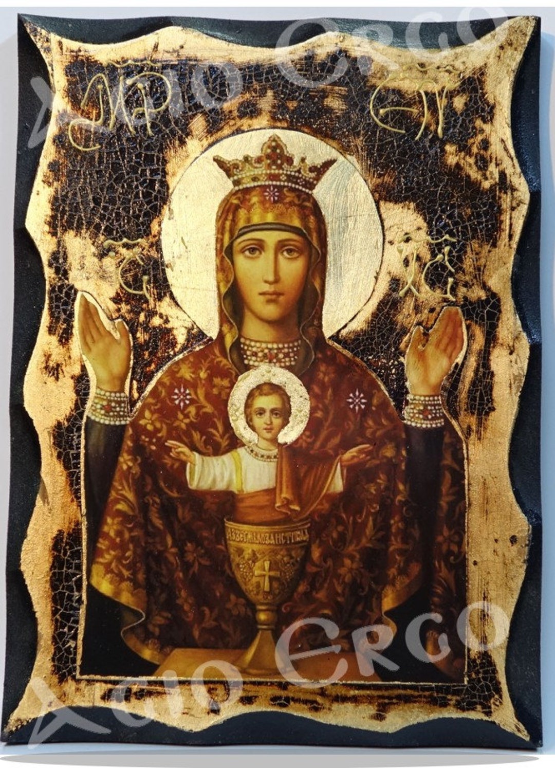 Virgin Mary Theotokos Icon: Greek Orthodox Byzantine Golden Leaf 24K - Etsy