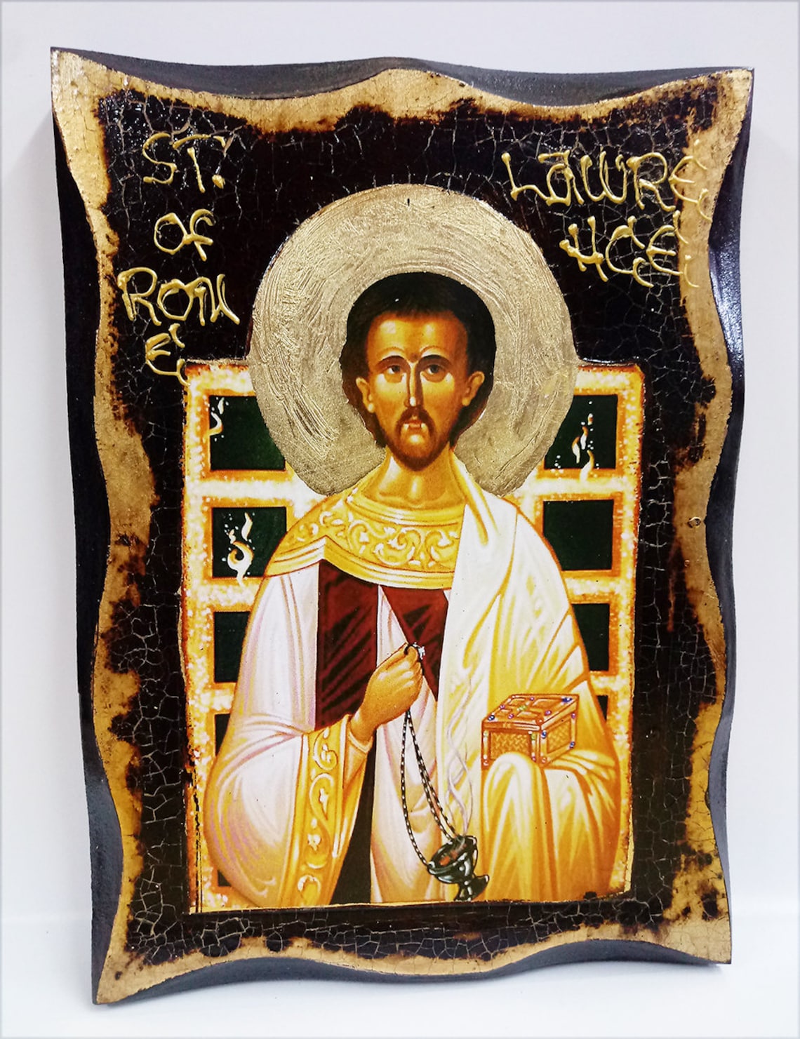 Saint Lawrence of Rome Martyr Handmade Wood Icon on Plaque - Etsy