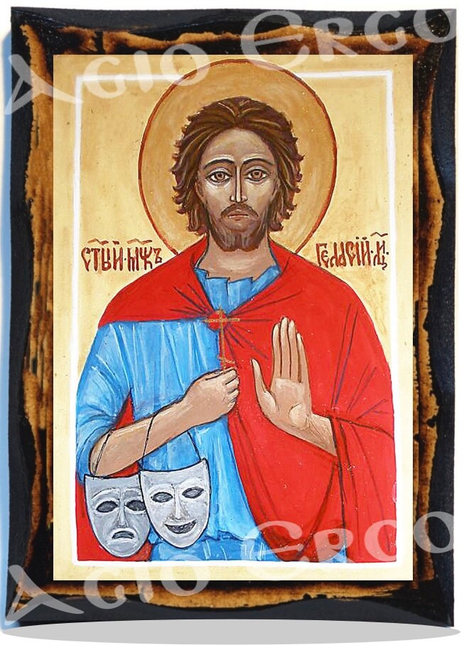 Saint Genesius of Rome Handmade wood icon on plaque | Etsy