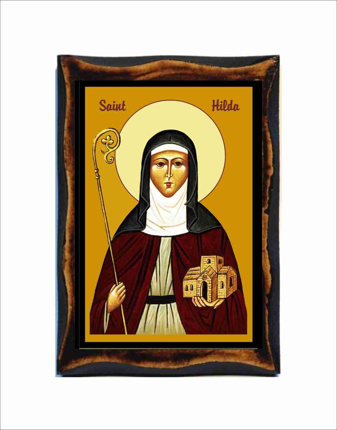 Saint Hilda of Whitby Icon: Byzantine Art - Catholic Holy Card on ...