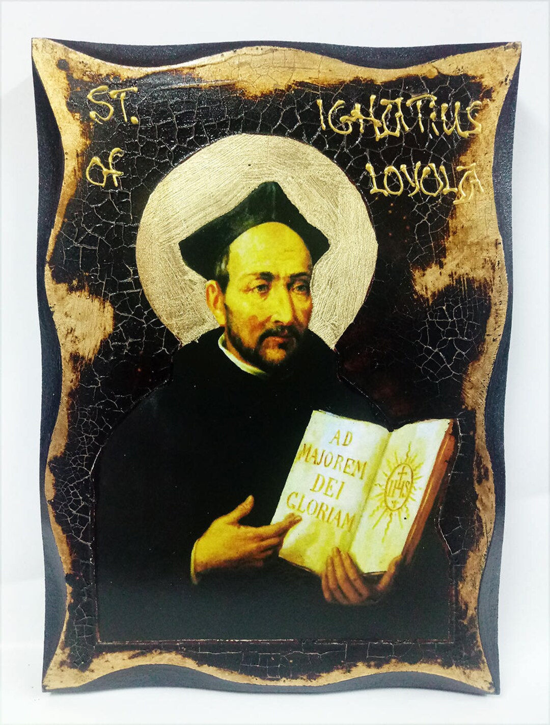 Saint Ignatius of Loyola Handmade Wood Icon on Plaque With Physical ...