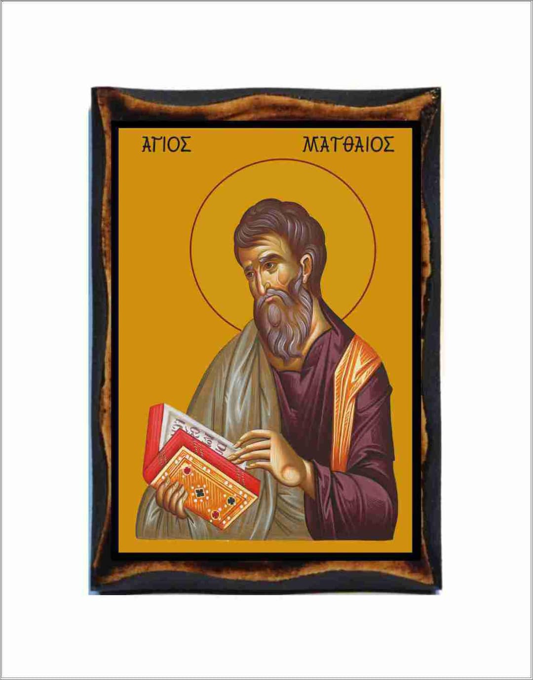 Saint Matthew Icon: Byzantine Art - Catholic Holy Card on Handmade Wood ...
