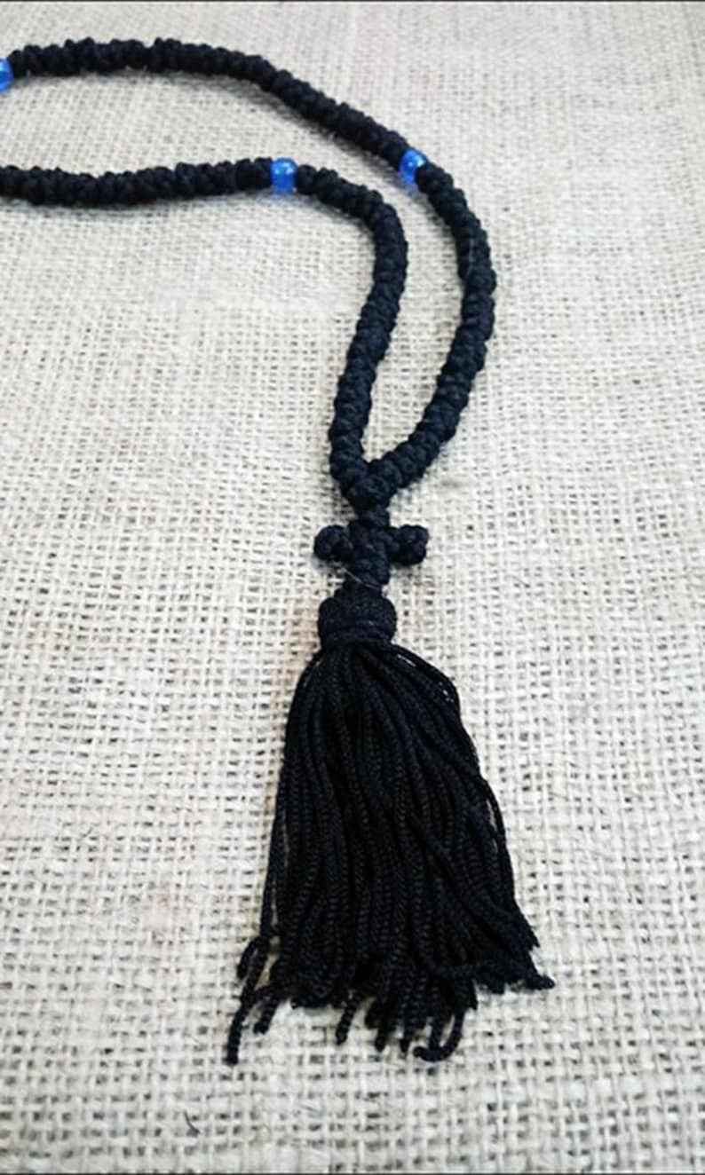 Prayer Rope 100 Knots Black Silk Thread With Blue Beads With | Etsy