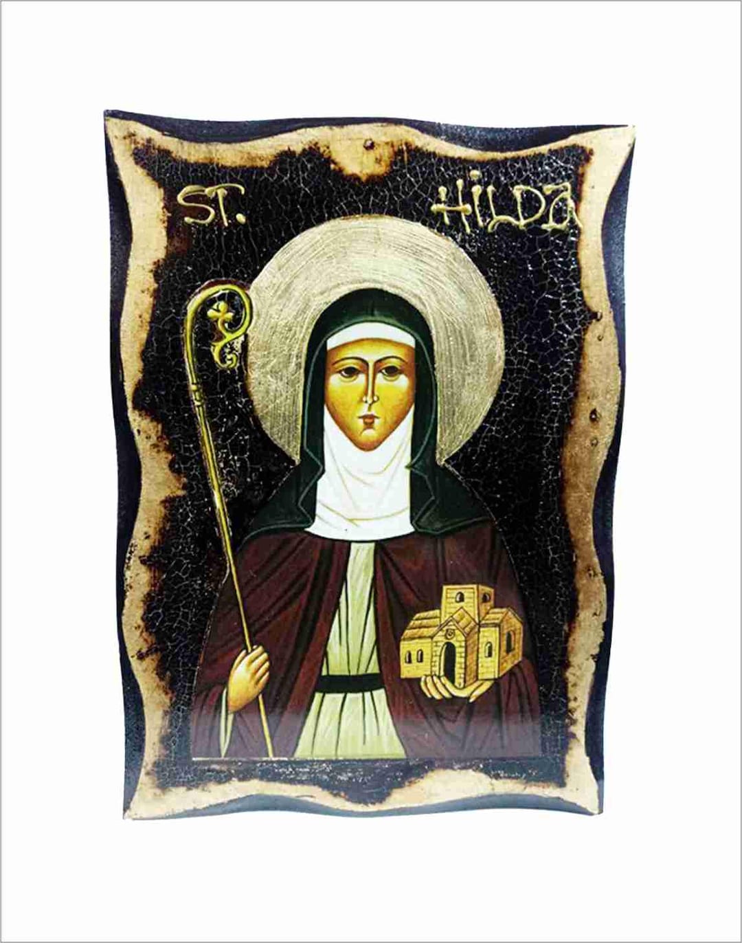 Saint Hilda of Whitby Handmade Wood Icon With Golden Leaf 24K - Etsy