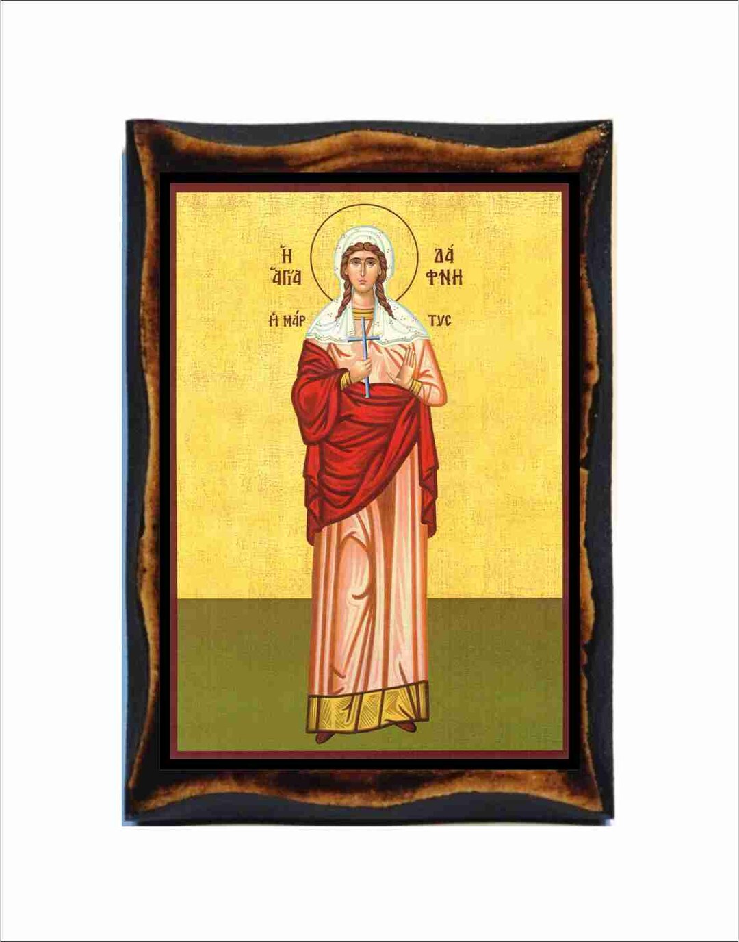 Saint Dymphna Icon - Byzantine Art - Catholic Holy Card on Handmade ...