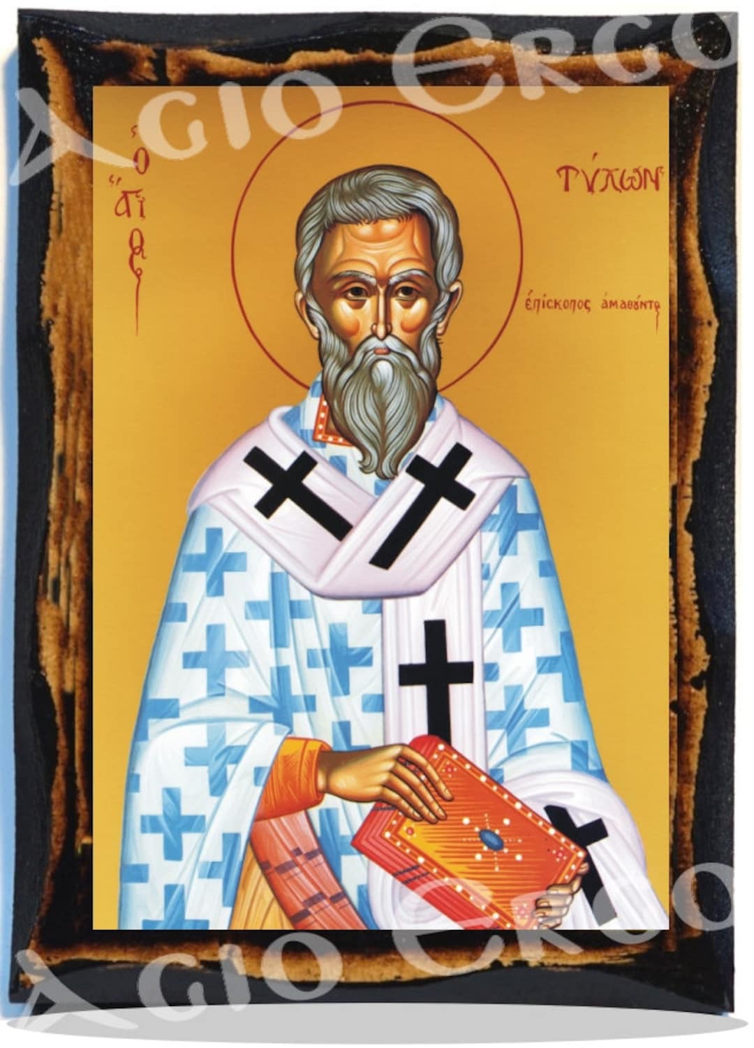 Saint Tychon of Cyprus - Byzantine Art - Orthodox Holy Card on Handmade ...