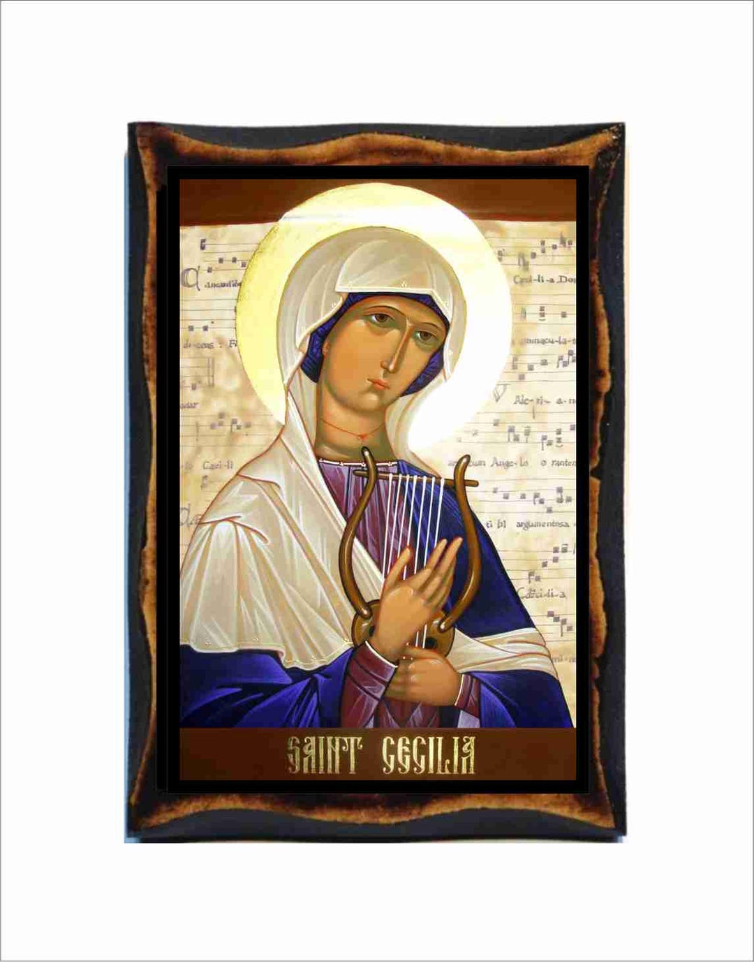 Saint Cecilia Icon: Byzantine Art - Catholic Holy Card on Handmade Wood ...