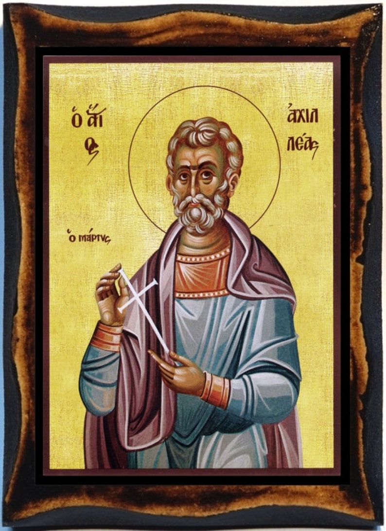 Saint Achilleus Martyr - Saint Achilles Handmade Wood Icon on Plaque - Etsy