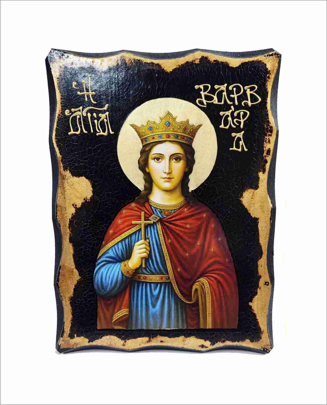 Handmade Saint Barbara Wood Icon With 24K Golden Leaf - Etsy