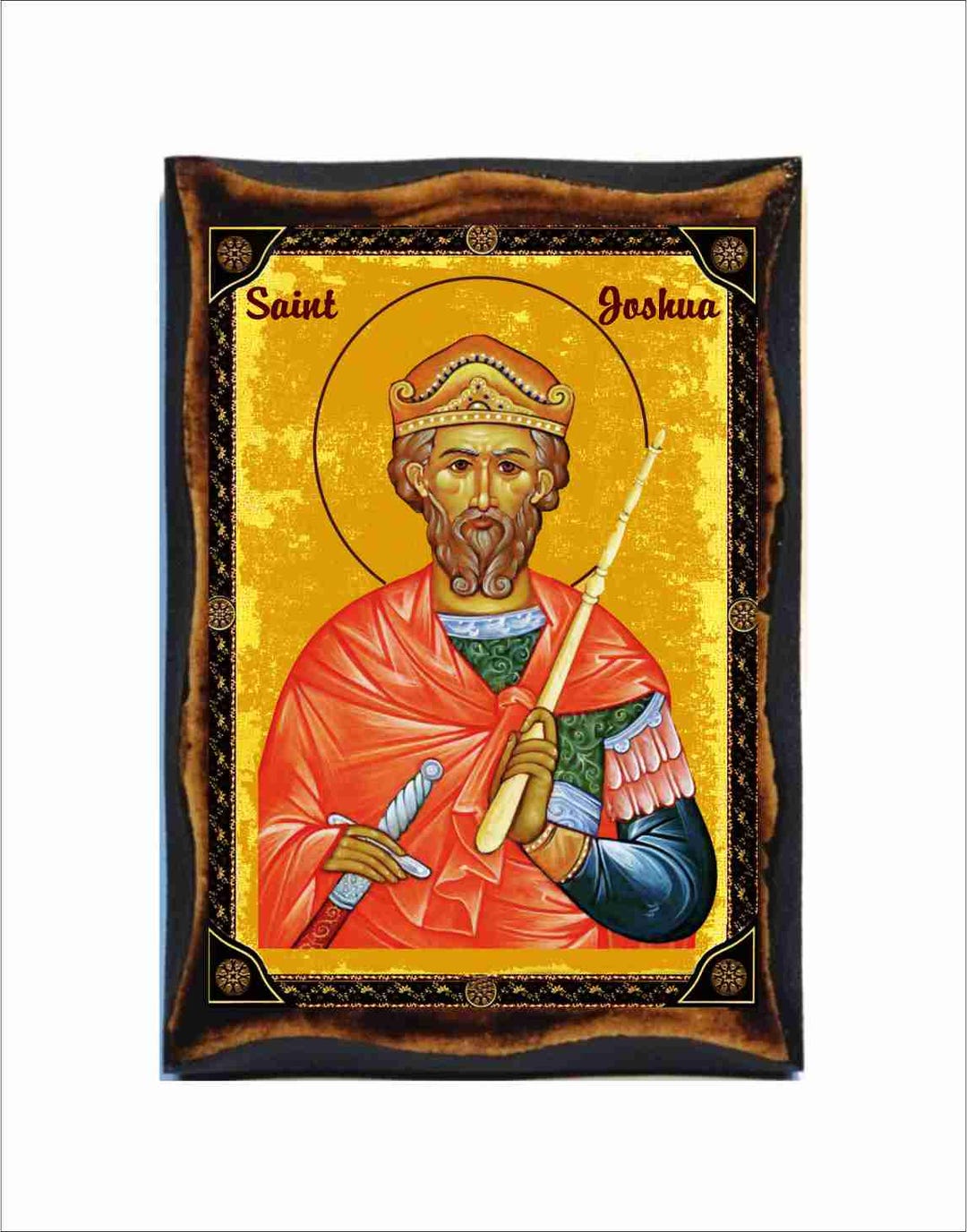 Saint Joshua Byzantine Icon - Catholic Holy Card on Handmade Wood ...