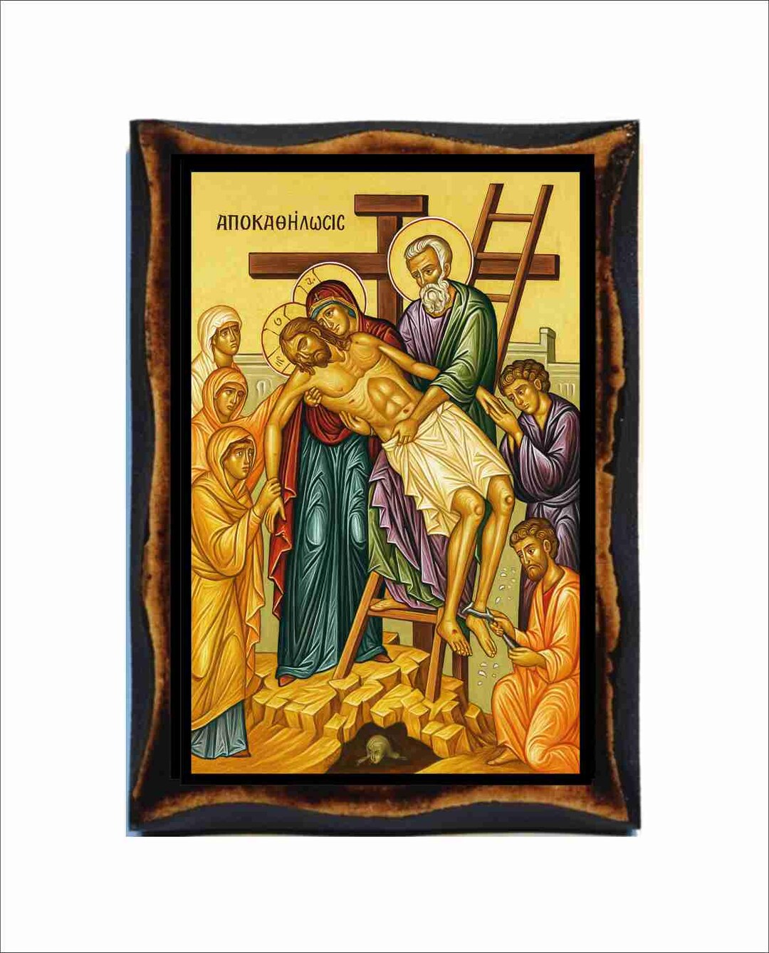 Descent From the Cross - Byzantine Art - Orthodox Catholic Holy Card on ...