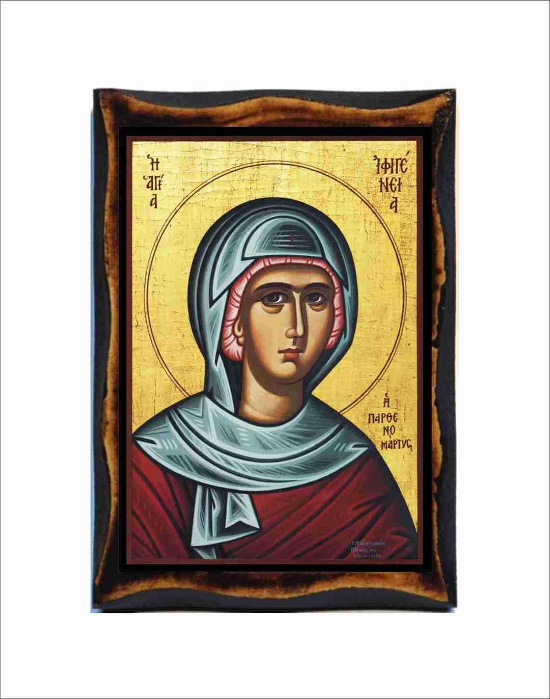 Saint Ephigenia Icon - Byzantine Art - Orthodox Holy Card on Handmade ...