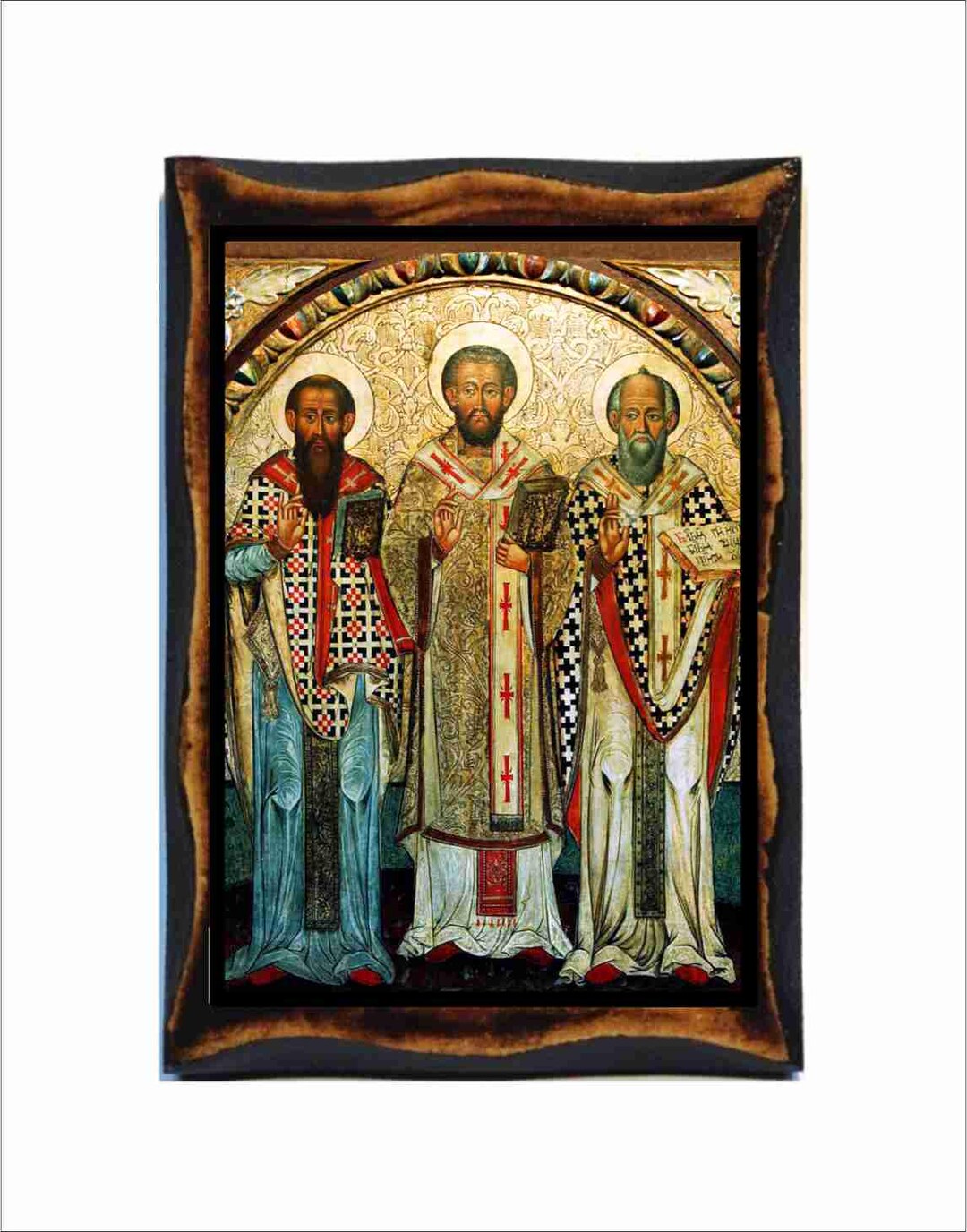 Three Holy Hierarchs - Byzantine Icon - Orthodox Catholic Holy Card on ...