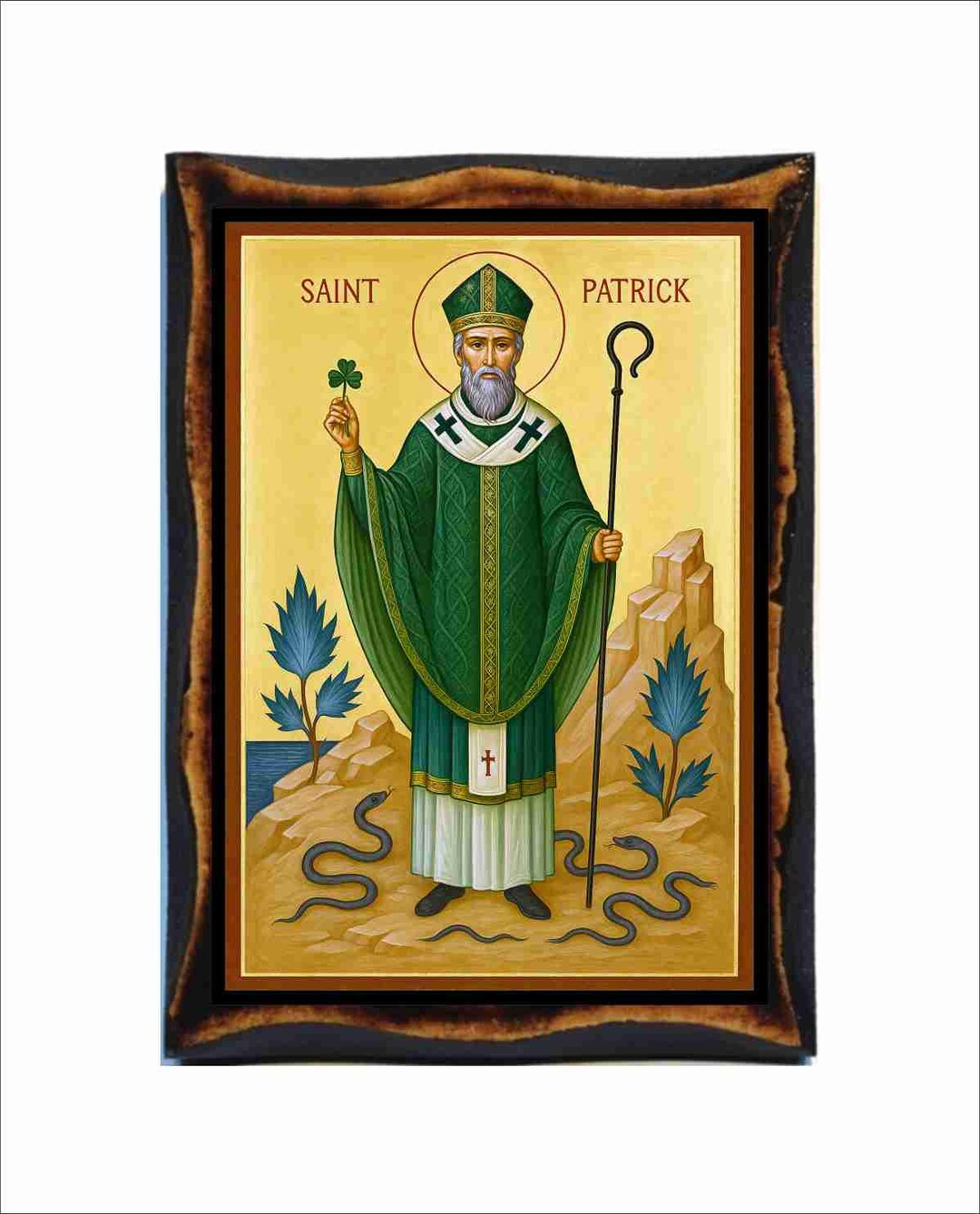 Saint Patrick Icon - Byzantine Art - Catholic Holy Card on Handmade ...