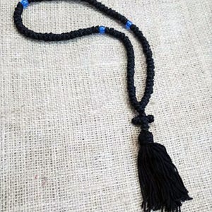Prayer Rope 100 Knots Black Silk Thread With Blue Beads With - Etsy