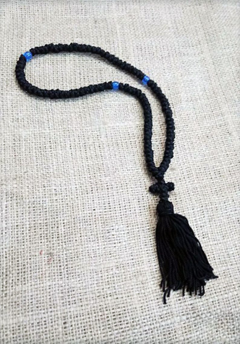 Prayer Rope 100 Knots Black Silk Thread With Blue Beads With | Etsy