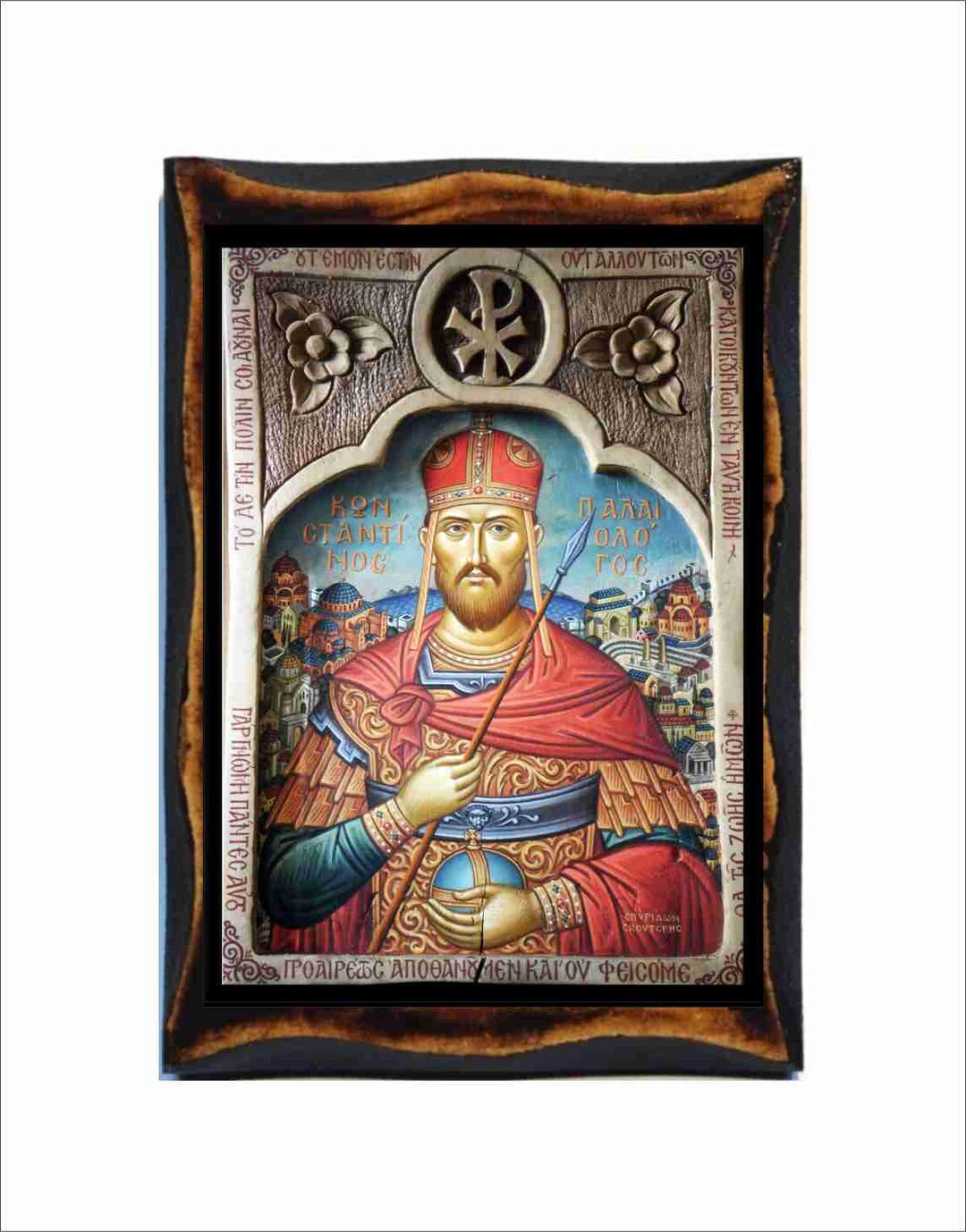 Constantine XI Byzantine Icon - Orthodox Holy Card on Handmade Wood ...
