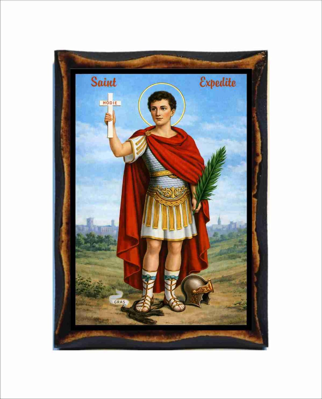 Saint Expedite Icon - Byzantine Style - Catholic Holy Card on Handmade ...