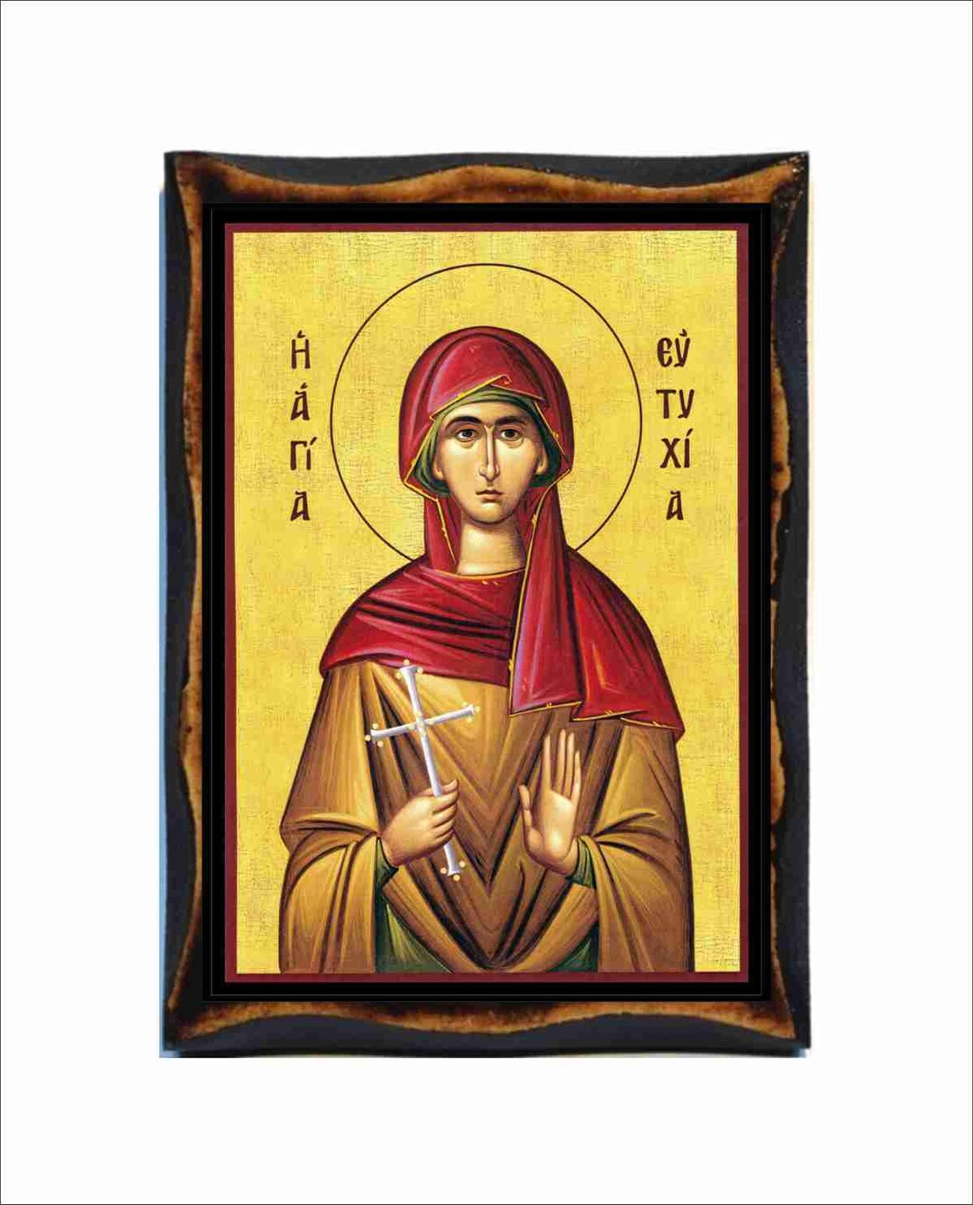 Saint Eftychia Icon - Byzantine Art Orthodox Holy Card on Handmade Wood ...
