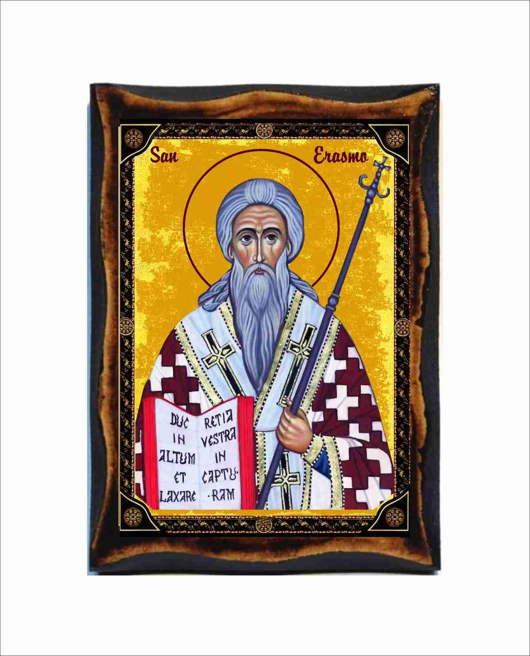 Saint Erasmus of Formia - Catholic Holy Card on Handmade Wood Plaque - Etsy