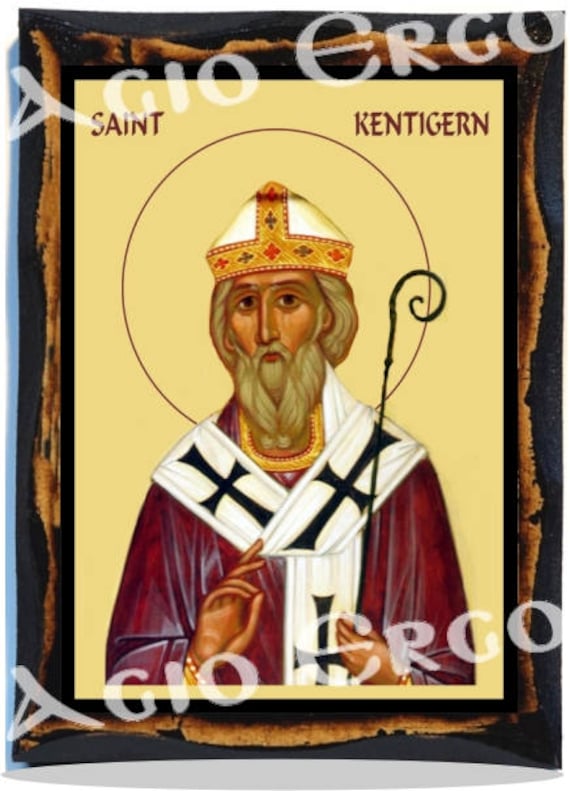 Saint Kentigern Mungo Christian Roman Catholic Icon on wood | Etsy
