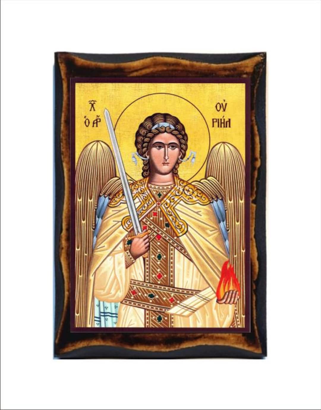 Archangel Uriel Icon - Byzantine Art - Catholic Holy Card on Handmade ...