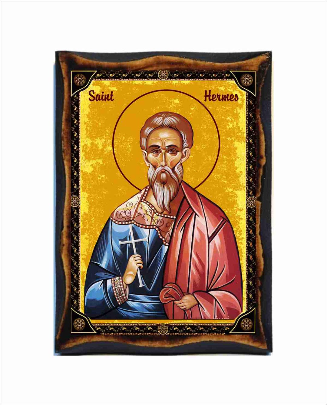 Saint Hermes Icon - Byzantine Art - Orthodox Holy Card on Handmade Wood ...