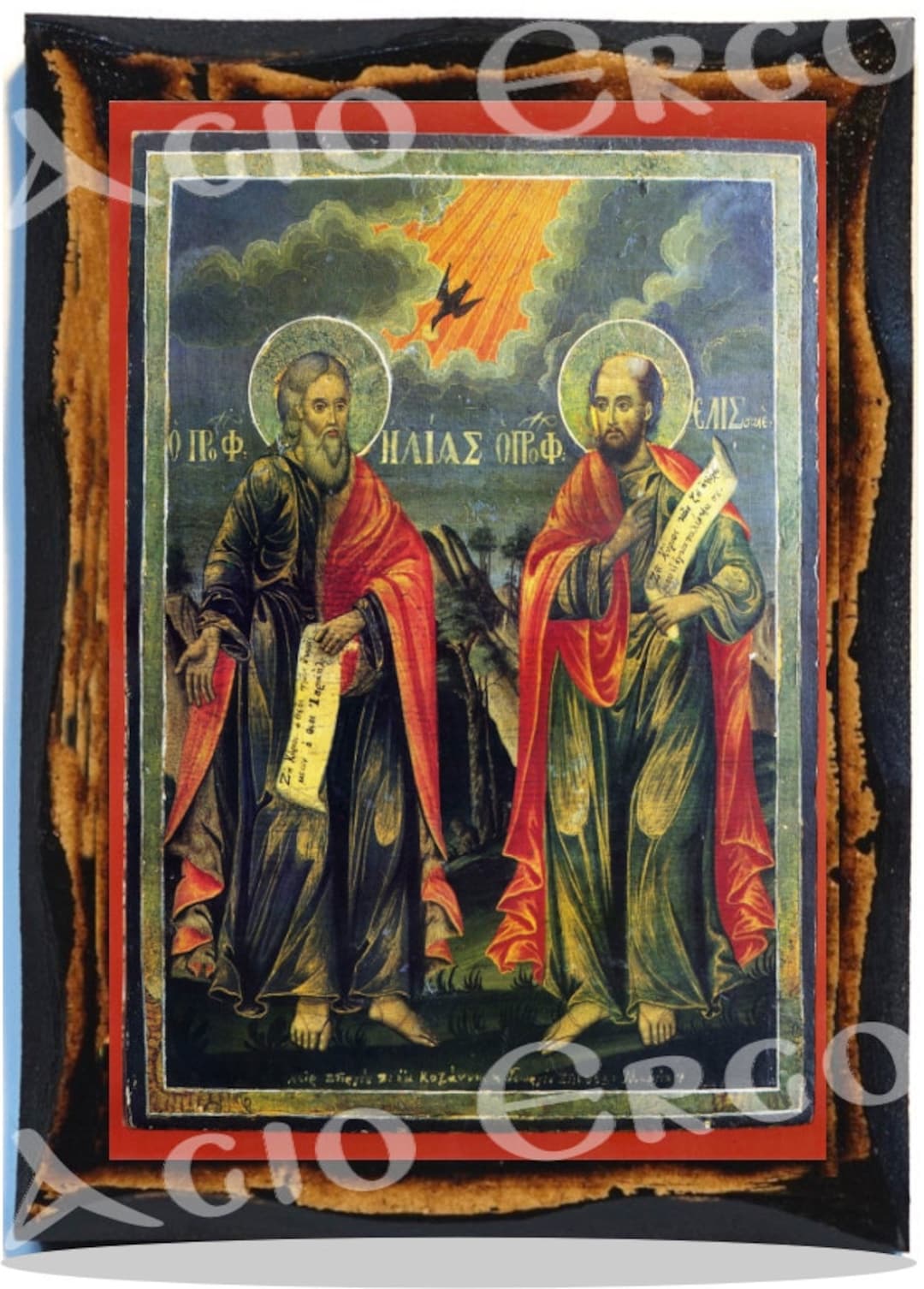 Prophet Elijah elias and Prophet Elisha Handmade Wood Icon on Plaque - Etsy