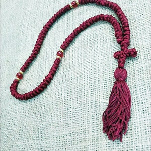 Prayer Rope 100 Knots Red Silk Thread With Red and Gold Beads With Holy ...