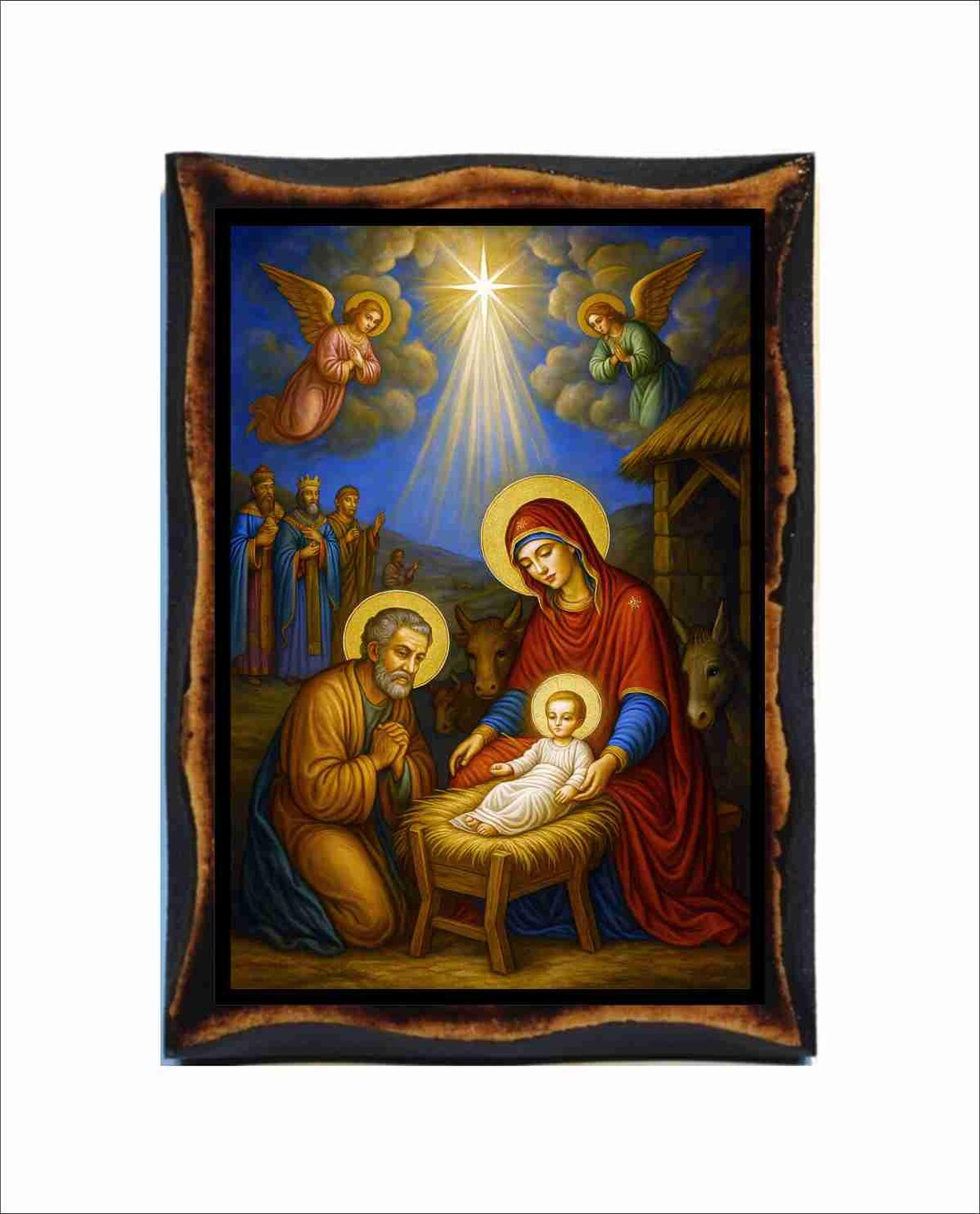 Nativity of Jesus Icon - Christmas - Byzantine Art - Holy Card on ...