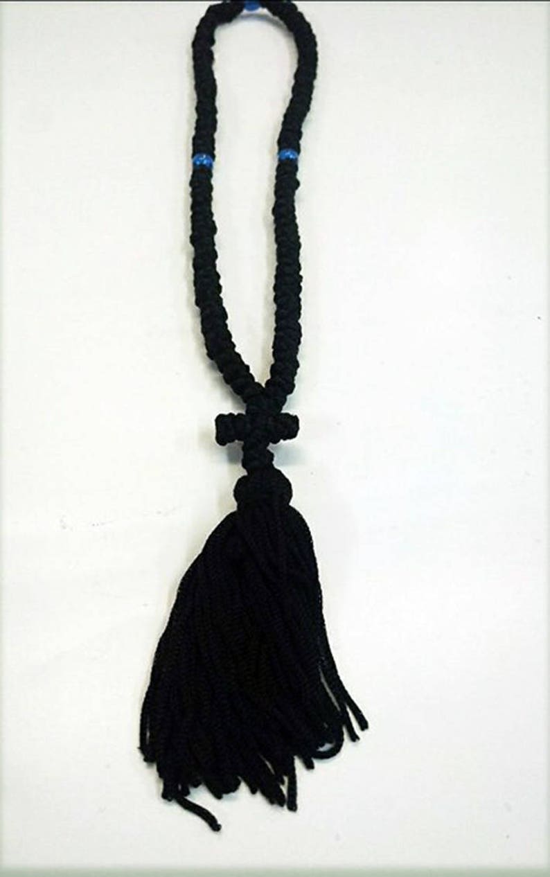 Prayer Rope 100 Knots Black Silk Thread With Blue Beads With | Etsy