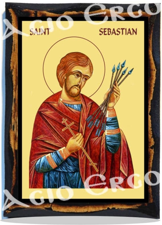 Saint Sebastian Handmade wood icon on plaque | Etsy