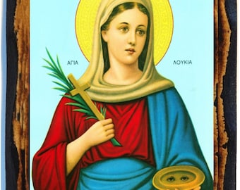 Saint Lucia Greek Orthodox Catholic Christian Byzantine Wooden Icon - Etsy