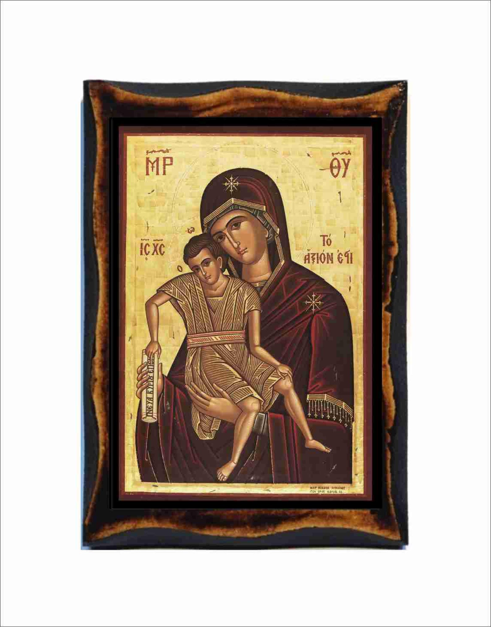 Theotokos Axion Esti Icon - Byzantine Art - Orthodox Holy Card on ...
